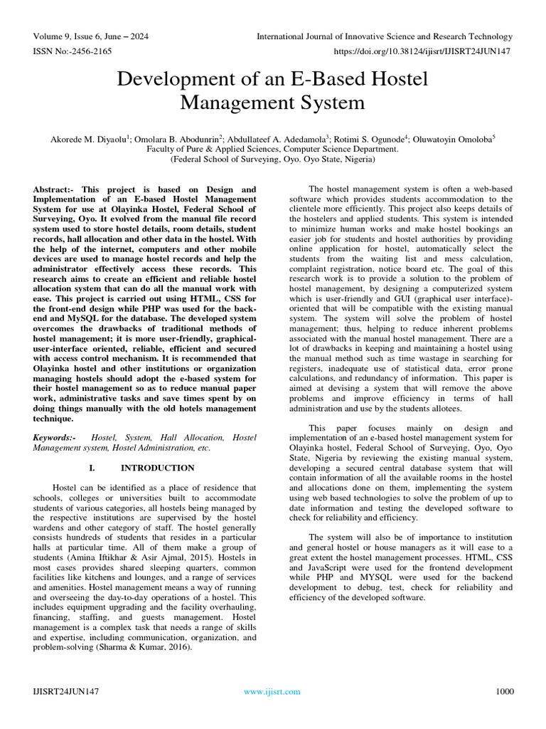 Development of An E-Based Hostel Management System | PDF | Databases | Login