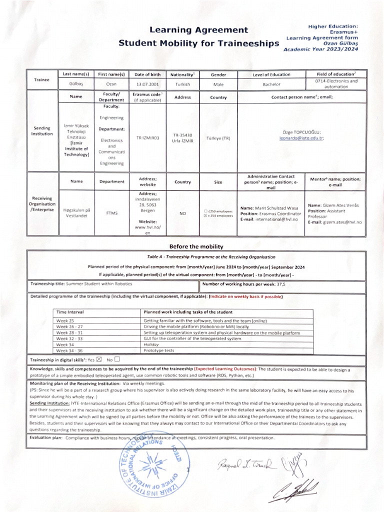 Learning Agreement | PDF