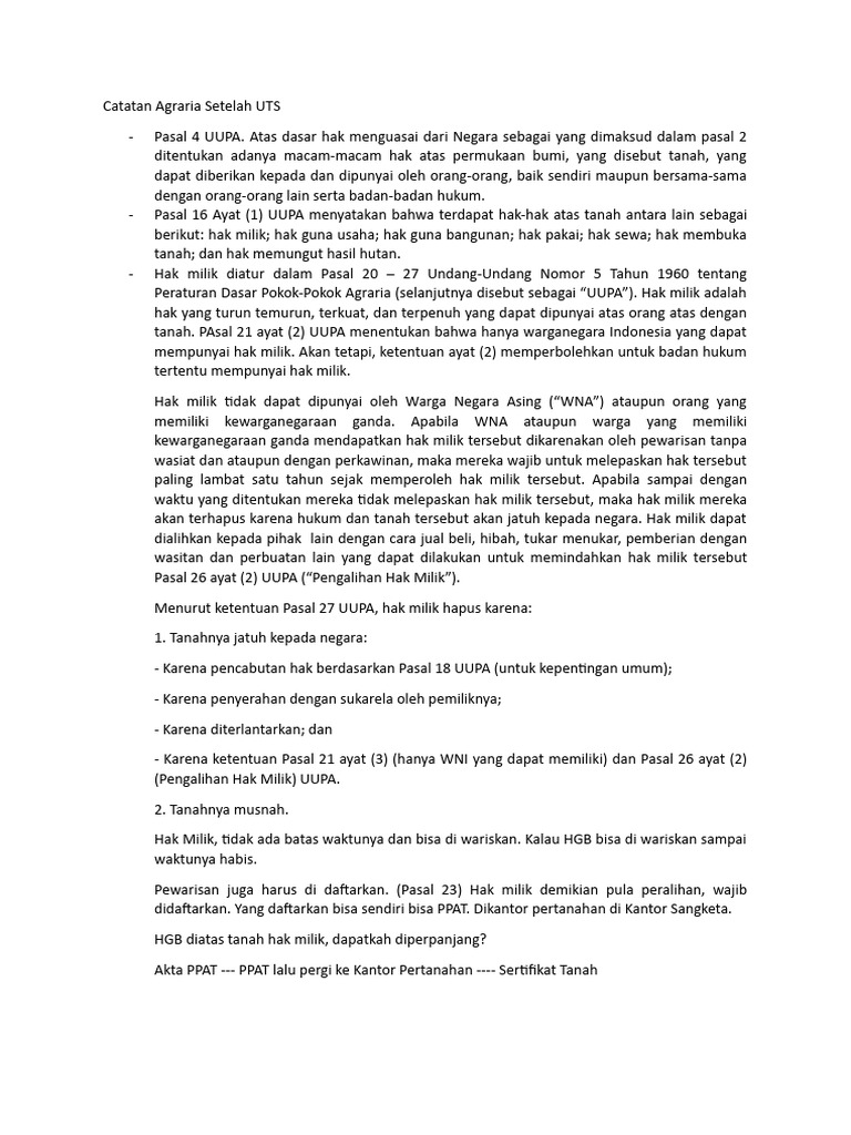 Catatan Agraria Setelah UTS | PDF