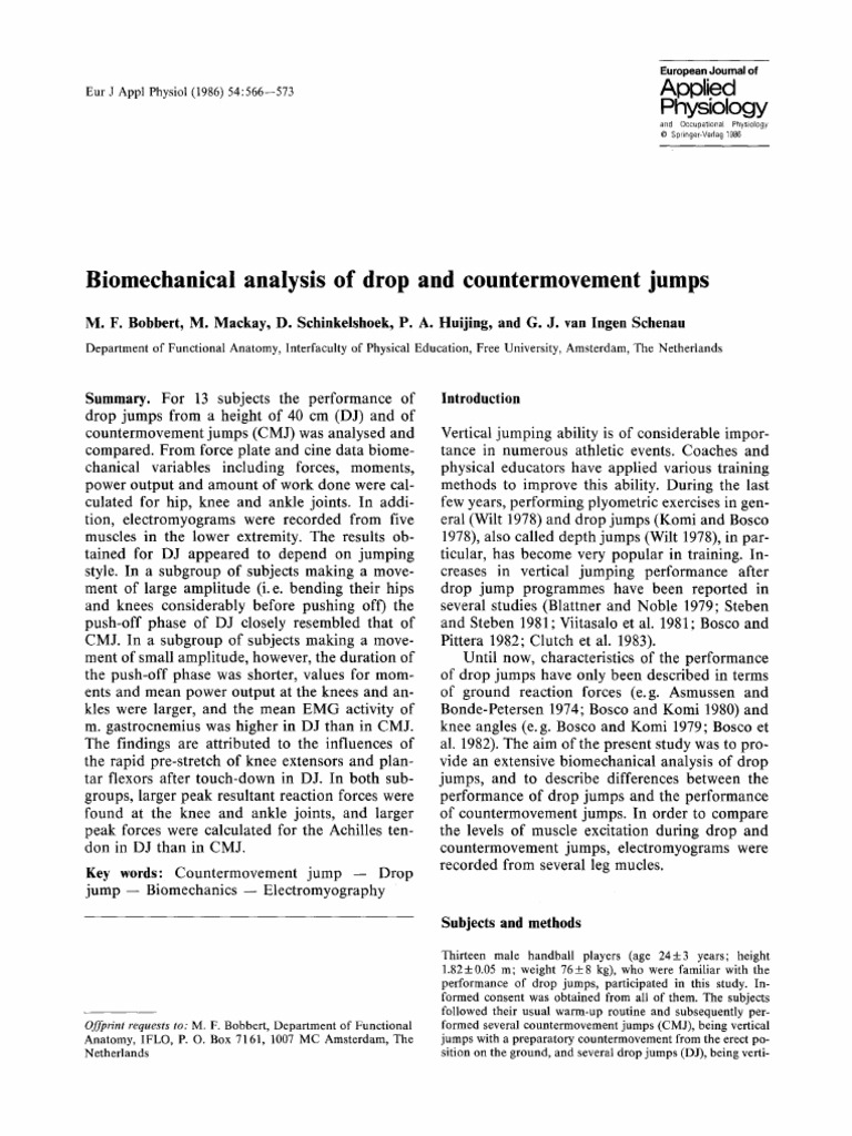 1986 - Biomechanical Analysis of DJ and CMJ | PDF | Electromyography