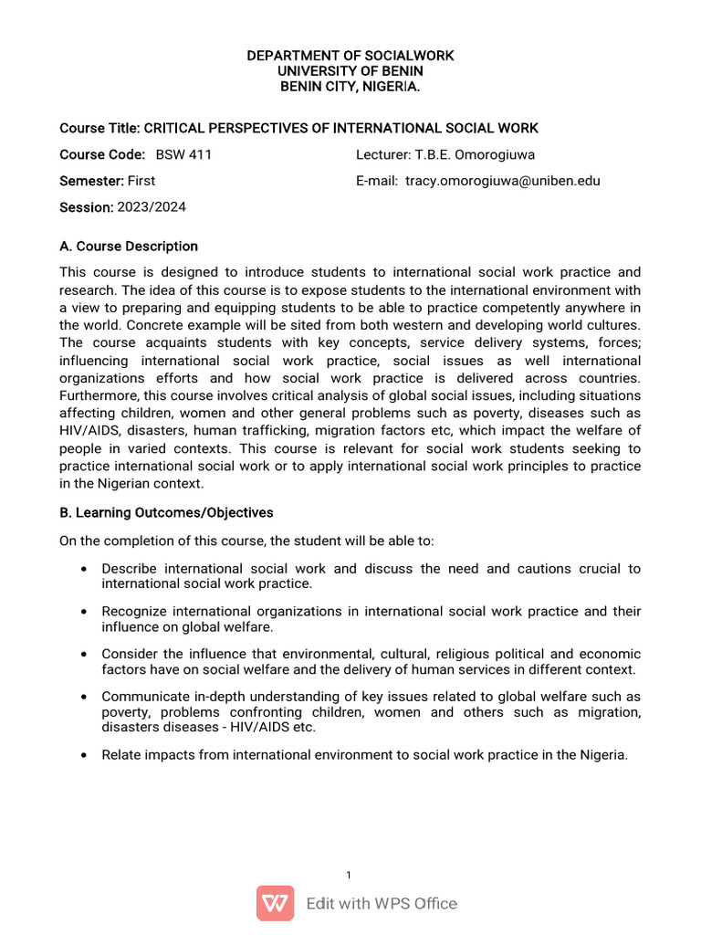 International Social Work Course Overview | PDF | Social Work | Human ...