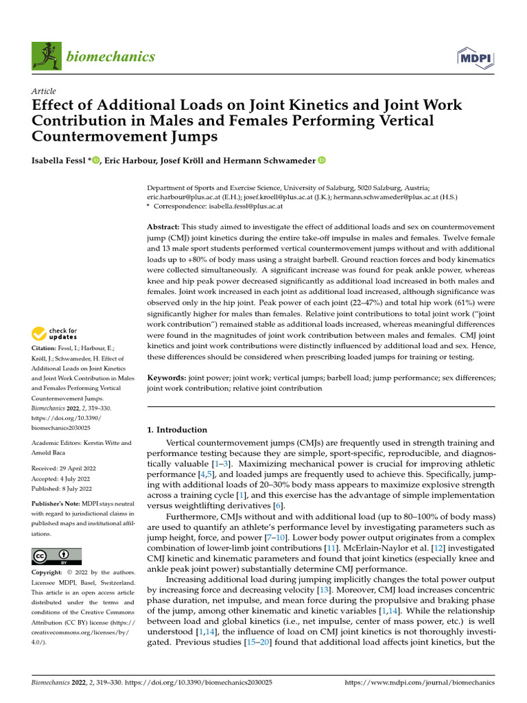 Effect of Additional Loads On Joint Kinetics and Joint Work ...