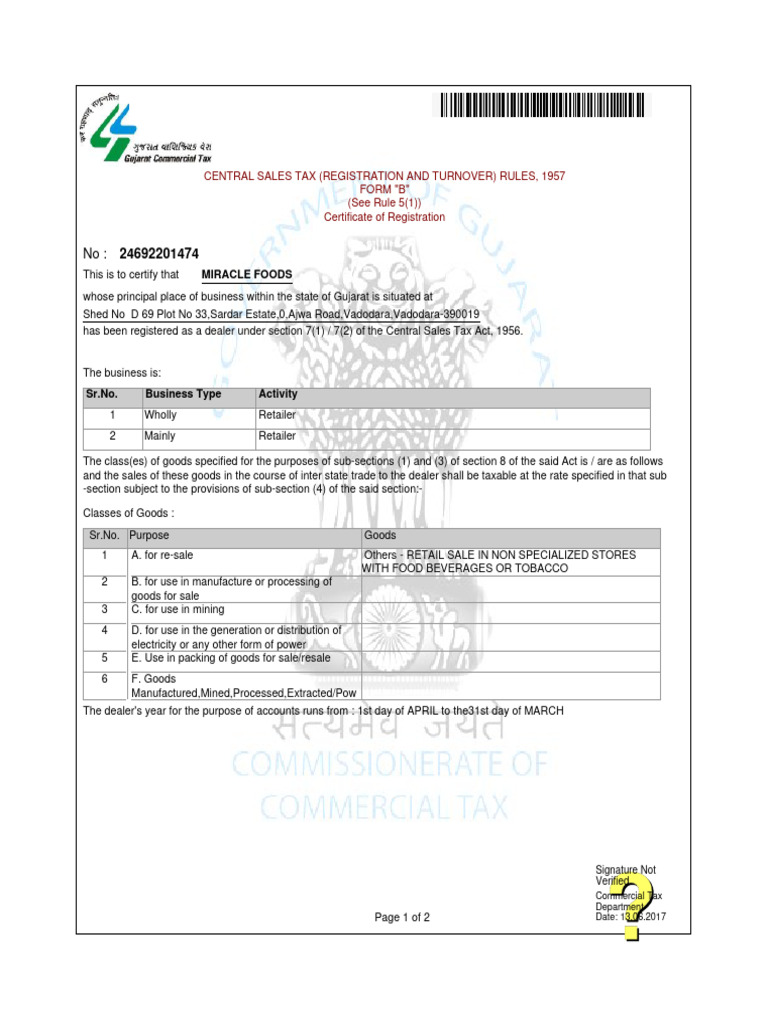 CST Certificate | PDF | Taxation | Payments