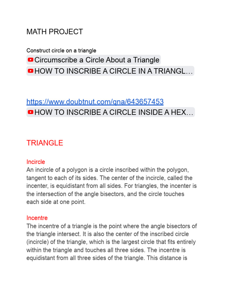 Math Project | PDF | Triangle | Circle