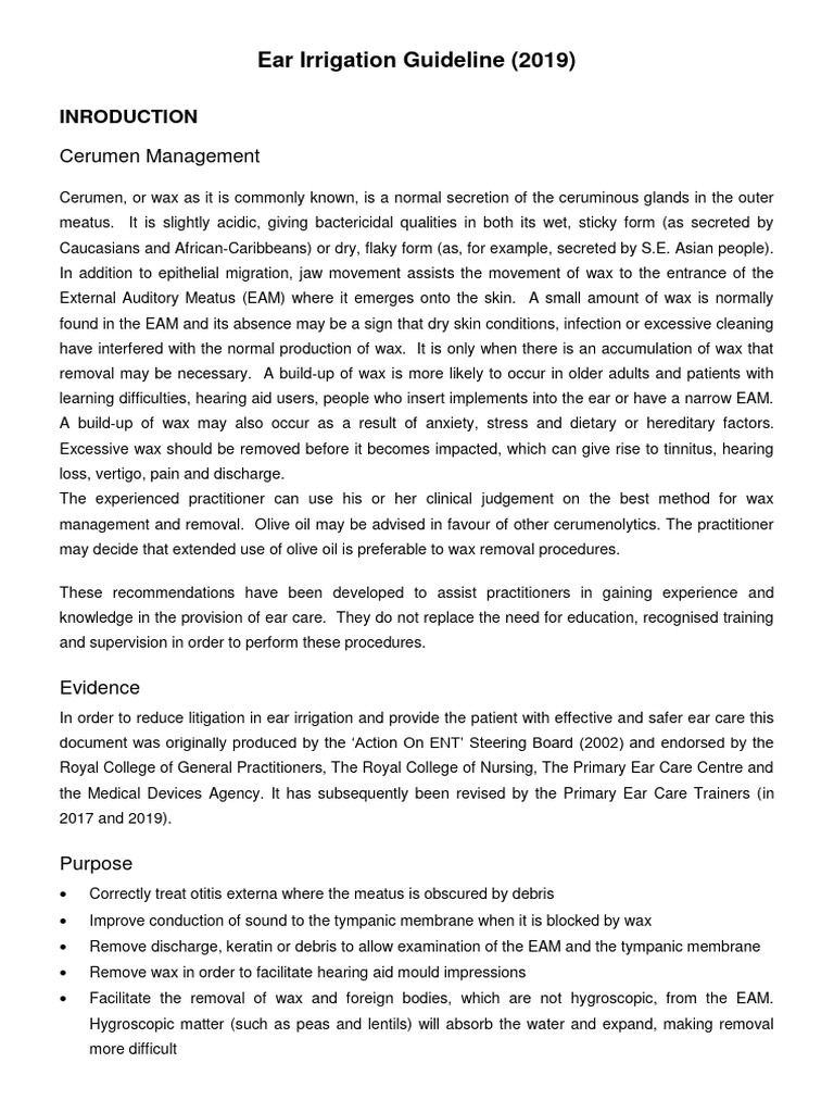 Ear Irrigation Guideline 2019 | PDF | Ear | Medical Specialties