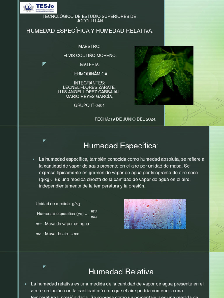 Humeddad Relativa y Especifica | PDF | Humedad | Vapor de agua