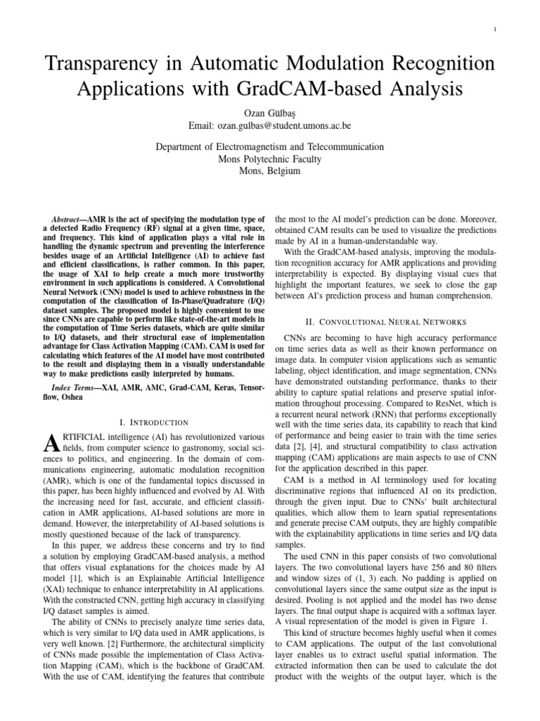 Transparency in Automatic Modulation Recognition Systems With GradCAM Based Analysis | Download ...