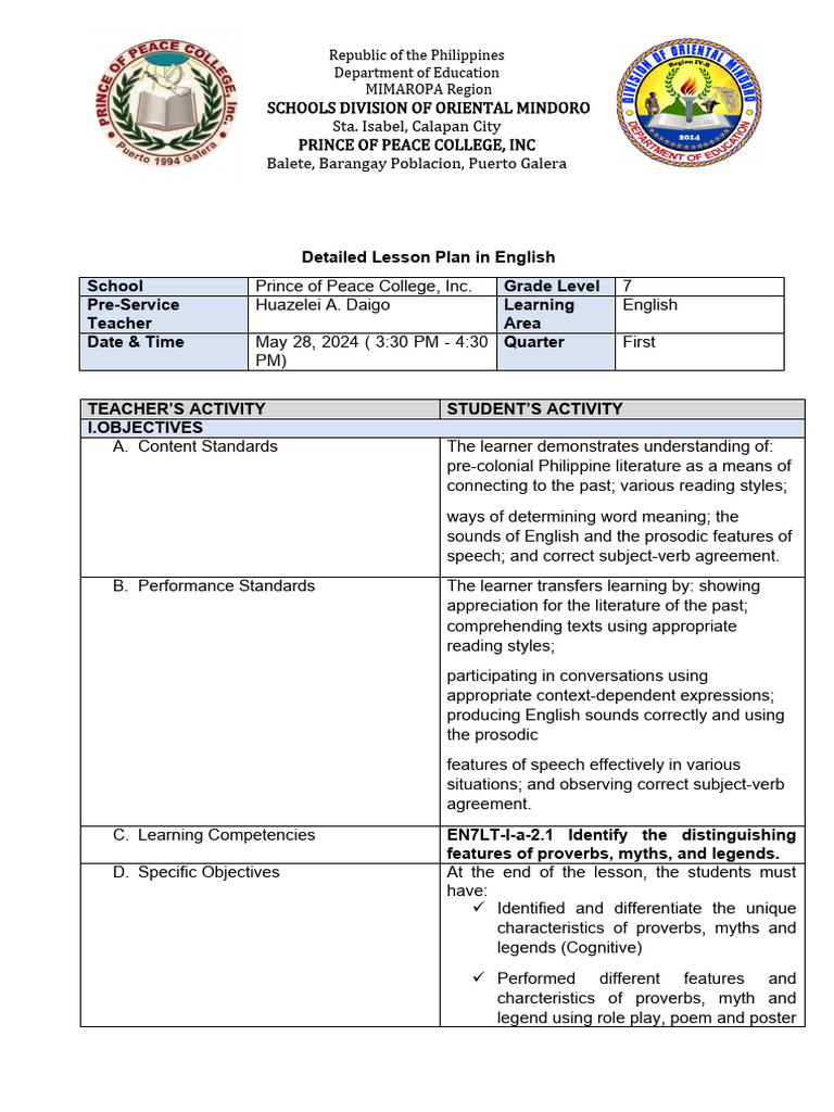 Features of Legends, Proverbs, and Myths | PDF | Noun | Adjective