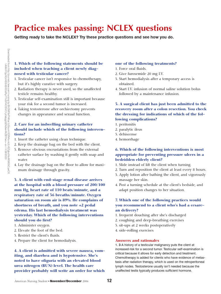 Practice Makes Passing Nclex Questions Getting.10 | PDF | Intravenous ...