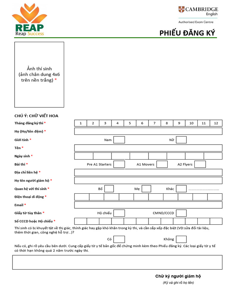 Phieu Dang Ki YLE - Rev3 | PDF