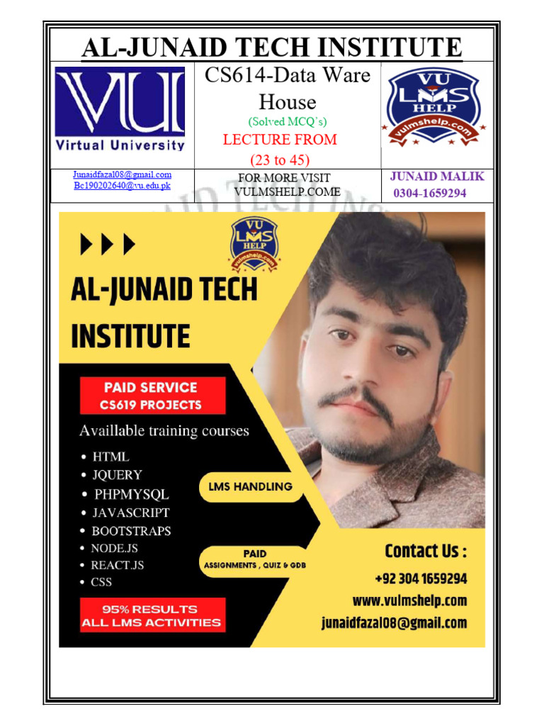 CS614 SOLVED MCQs FINAL TERM BY JUNAID | PDF | Data Warehouse | Database Index