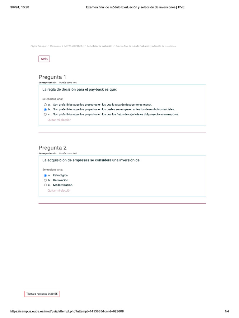 Examen Final Evaluacion y Seleccion de Inversiones | PDF