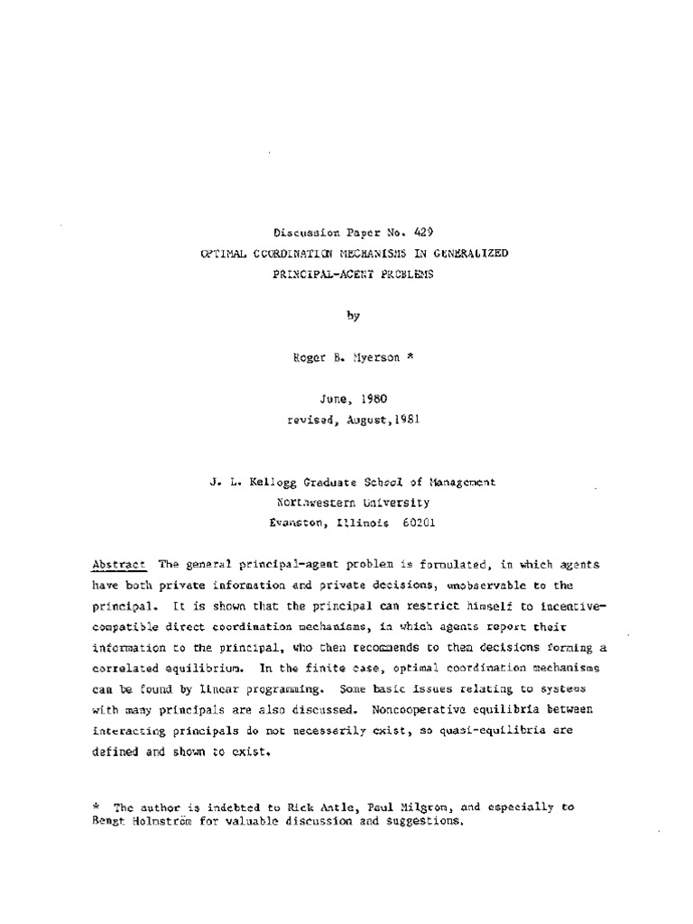 Optimal Coordination Mechanism in Generalized Principal-Agent Problem | PDF