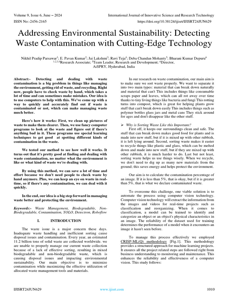 Addressing Environmental Sustainability: Detecting Waste Contamination ... Addressing Environmental Sustainability: Detecting Waste Contamination ...