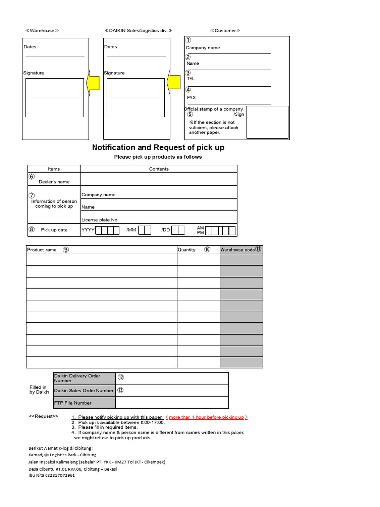 15 Form Pick Up K Log | PDF