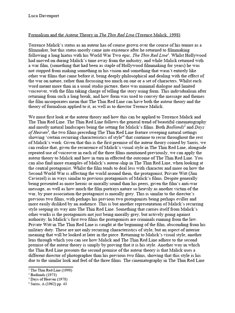 Formalism and The Autuer Theory in The Thin Red Line | PDF | Cinematography