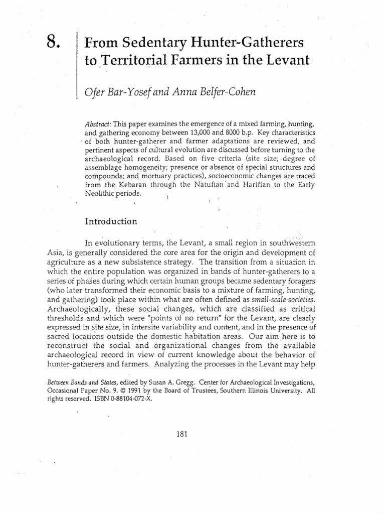 From Sedentary Hunter-Gatherers To Territorial Farmers in The Levant ...
