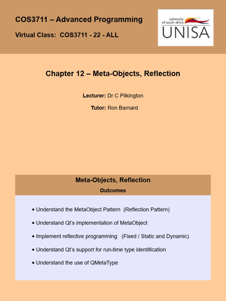 COS3711 Ch12 Reflection - Meta-Objects Presentation Notes | PDF | Class ...