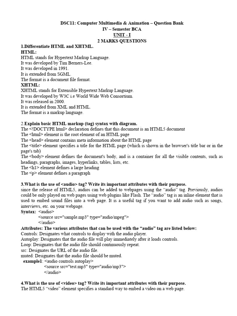 CMA - Unit1 Sol QP | PDF | Html Element | Html