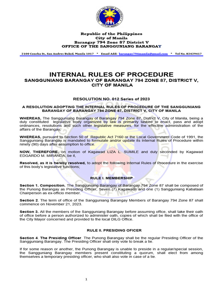 Internal Rules of Procedure 2024 | PDF | Quorum | Manila