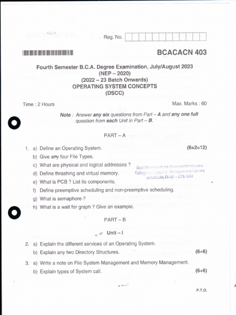 BCA IV Semester Operating System Concepts NEP July 2023 | PDF