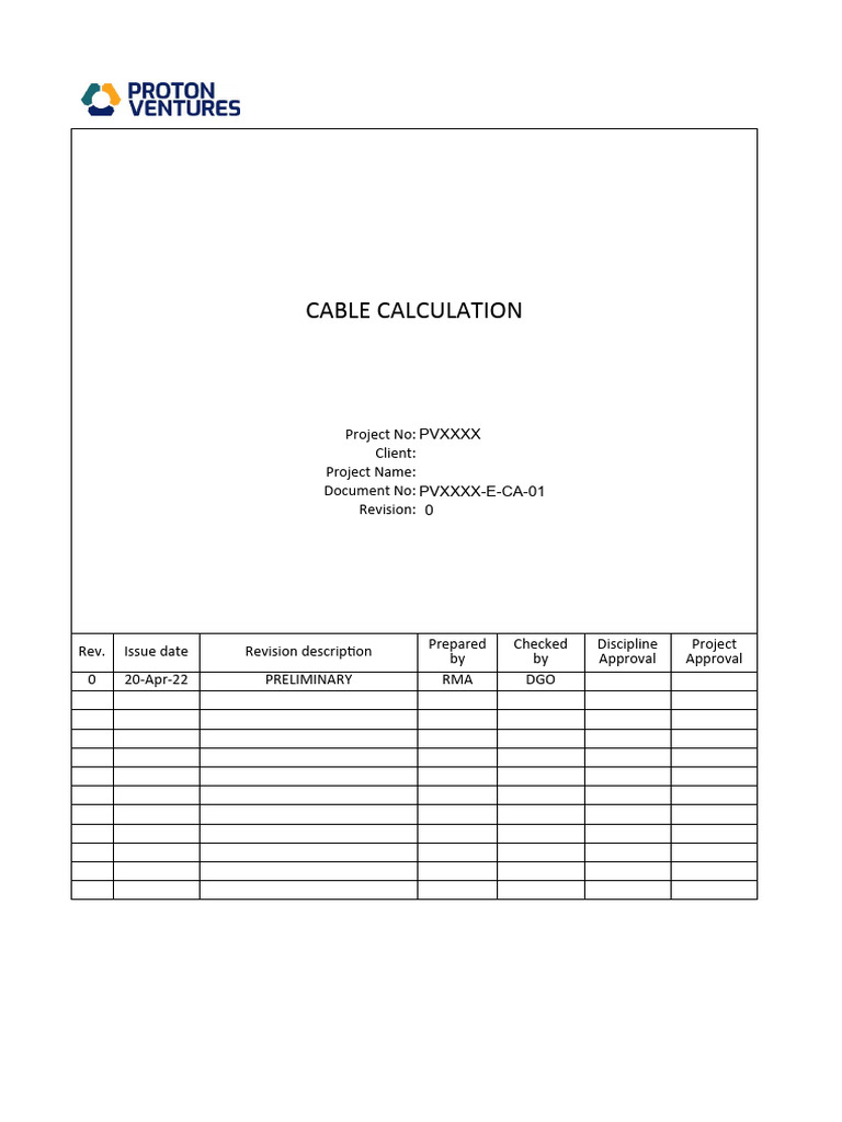 Cable Calculation Overview for Project PVXXXX | PDF | Alternating ...