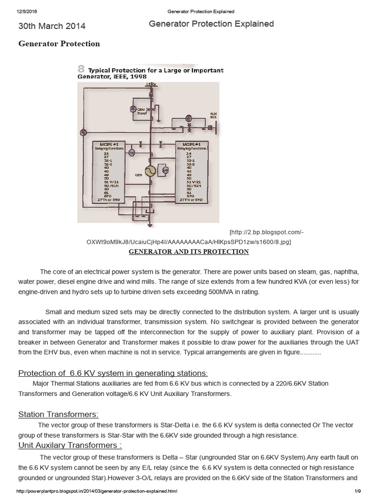 Generator Protection Explained | PDF | Transformer | Electric Generator