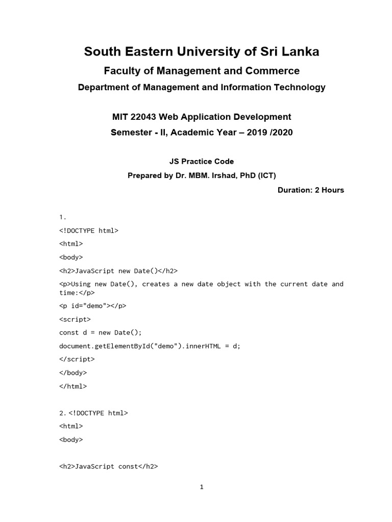 MIT 22043 WAD JavaScript Practice Code 19 20 2022 | PDF | Java Script | String (Computer Science)