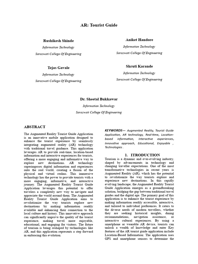 Ar Tourist Guide | PDF | Augmented Reality | Computer Vision