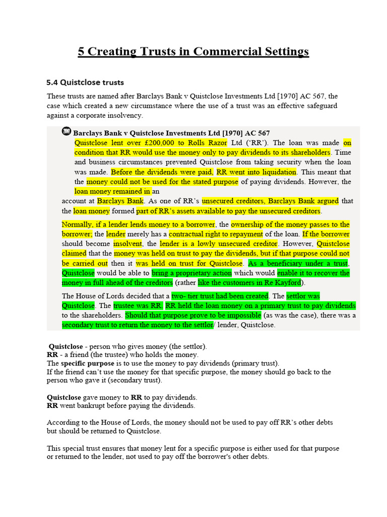 5 Creating Trusts in Commercial Settings | PDF | Loans | Private Law