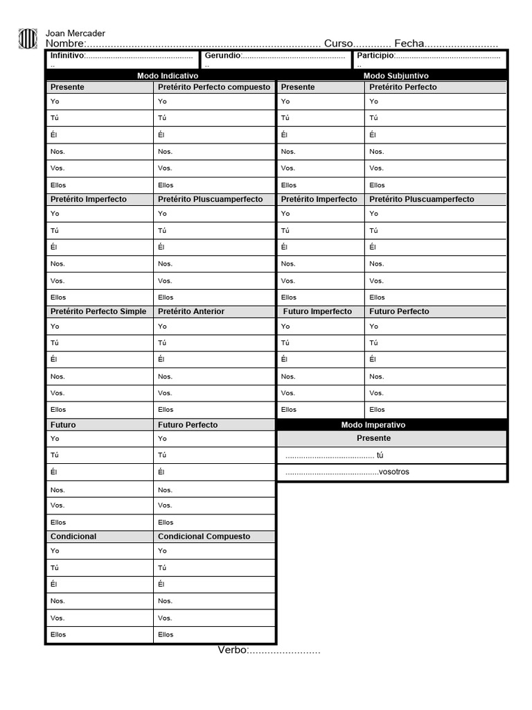 Plantilla Verbos Pdf Conjugación Gramatical Tipología Lingüística