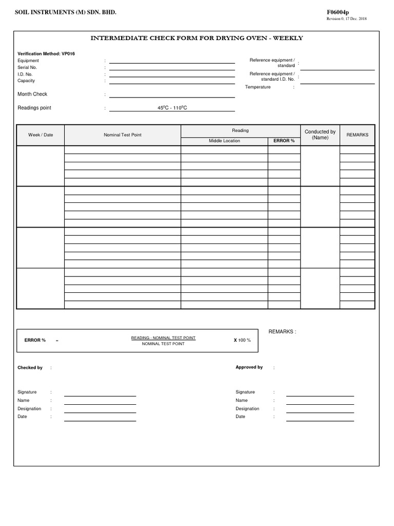 F06004p - Intermediate Check - Drying Oven Weekly | PDF