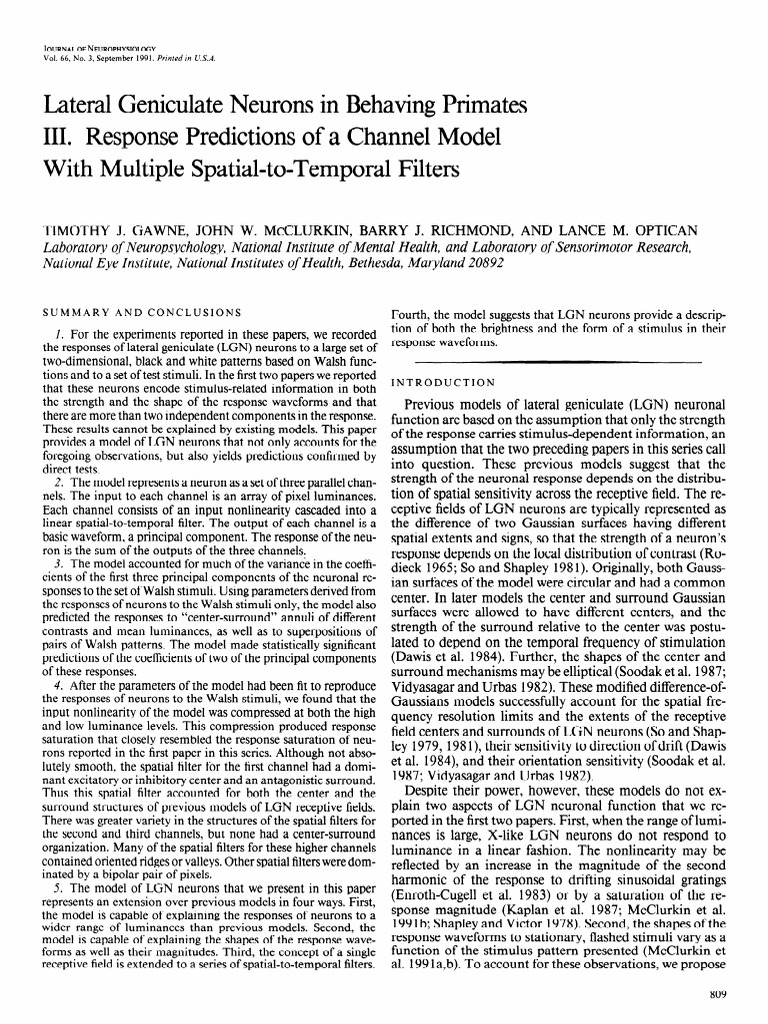 Journal of Neurophysiology 1991 Gawne | PDF | Statistics