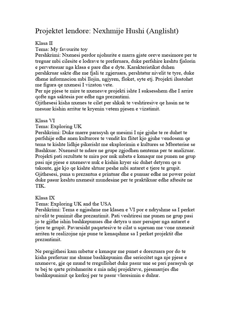 Projektet Lendore (Anglisht) | PDF