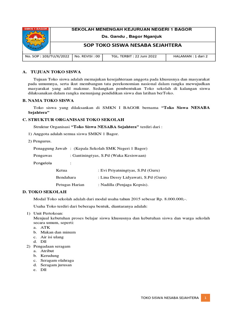 SOP Toko Siswa | PDF