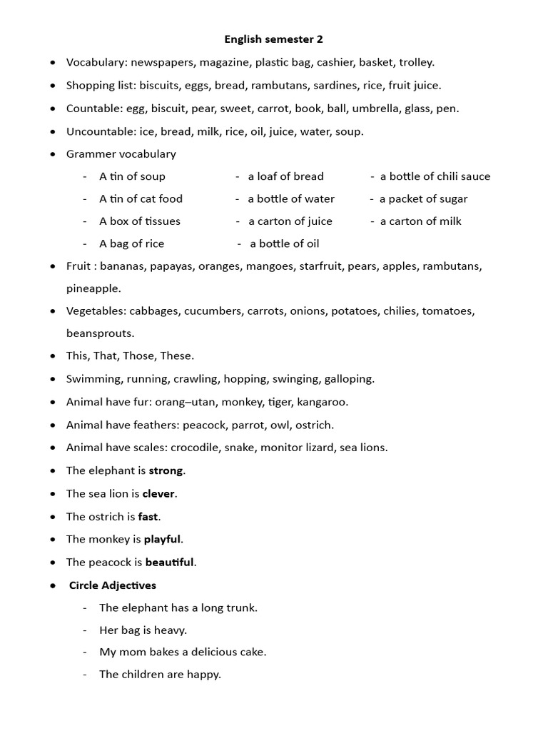 English Semester 2 | PDF