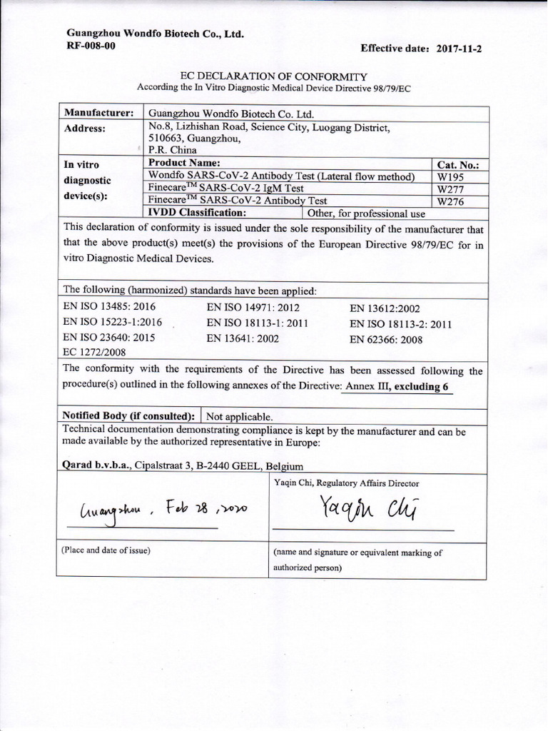 Declaration of Conformity SARS CoV 2 | PDF