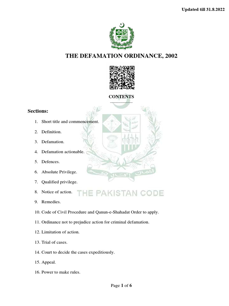 Defamation Ordinance 2002 | PDF | Defamation | Government