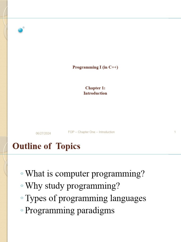 Chapter One - Introduction | PDF | Computer Programming | Programming