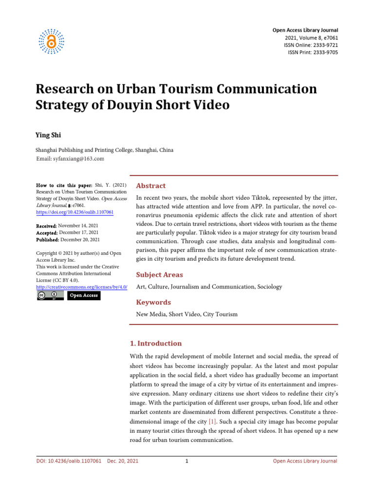 Research On Urban Tourism Communication Strategy o | PDF | Open Access ...