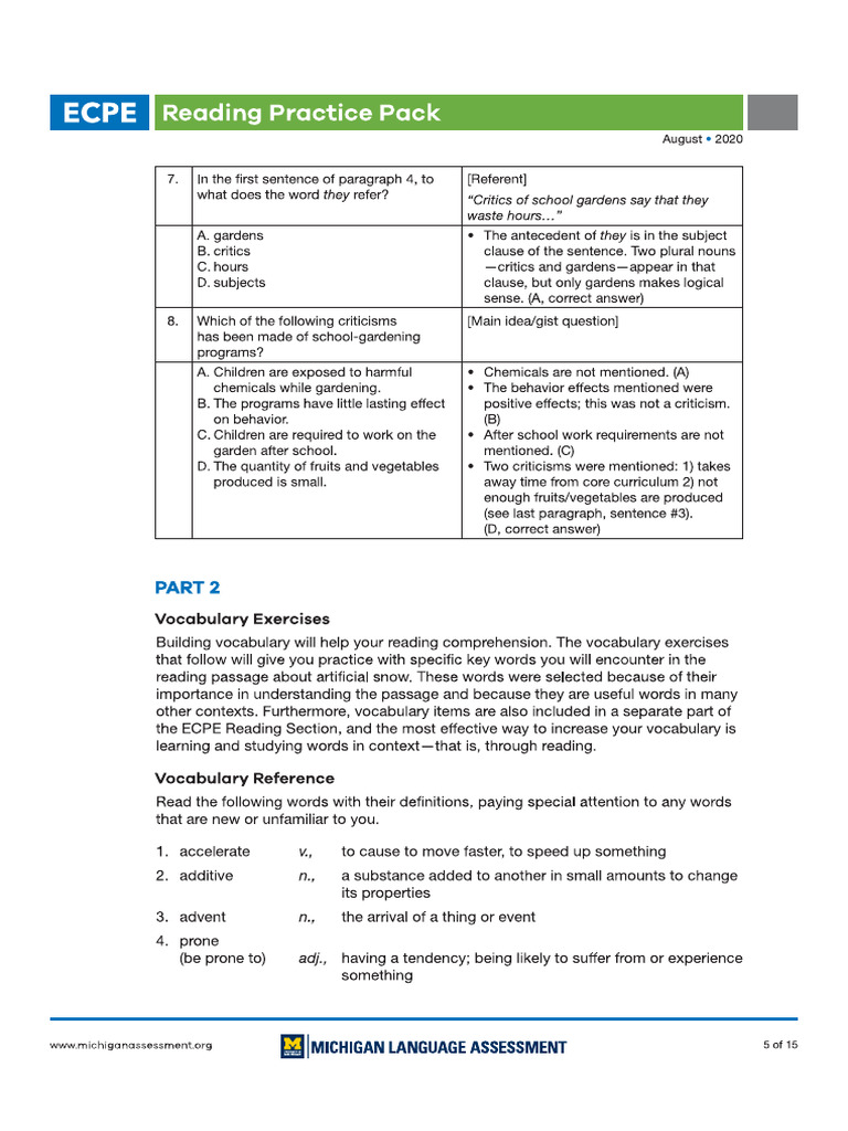 ECPE - Reading - Part II | PDF
