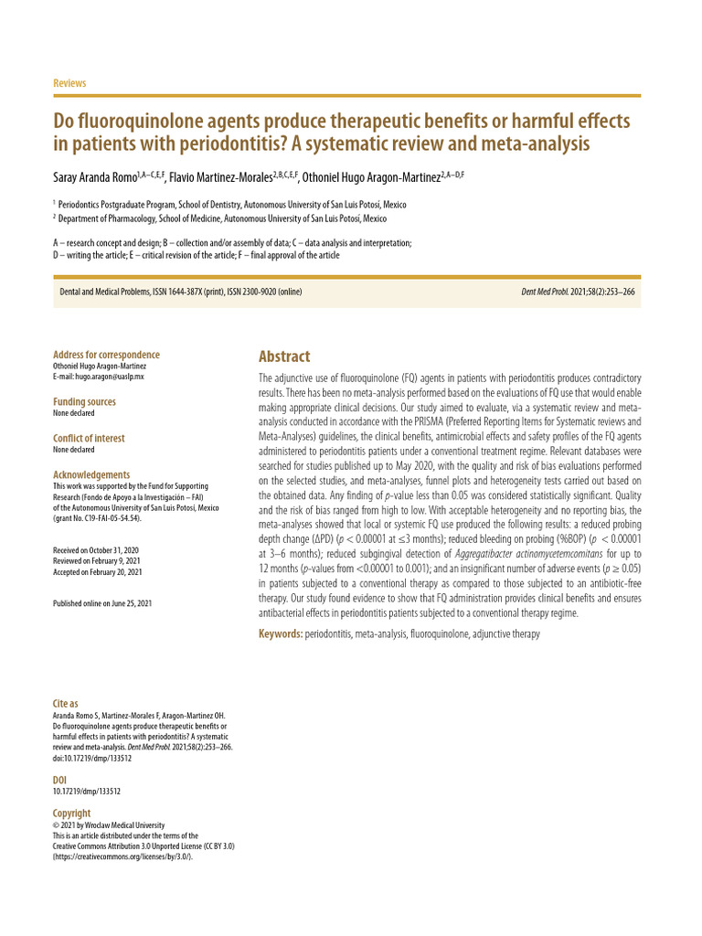 Periodontitis y Quinolonas Abundante Info | PDF | Systematic Review ...
