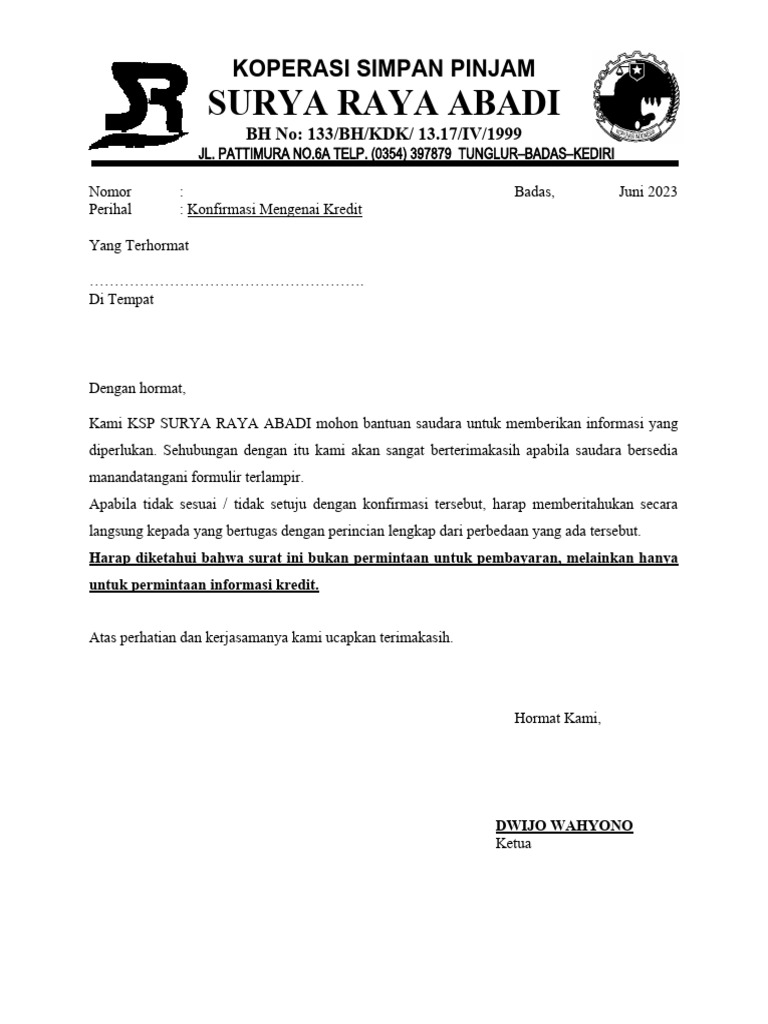 Surat Tugas KSP SURYA RAYA KOP | PDF