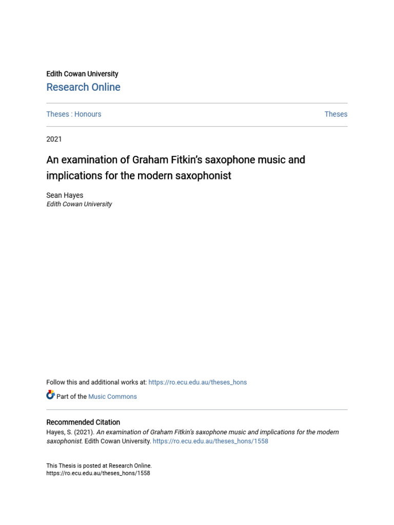 An Examination of Graham Fitkin - S Saxophone Music and Implication ...