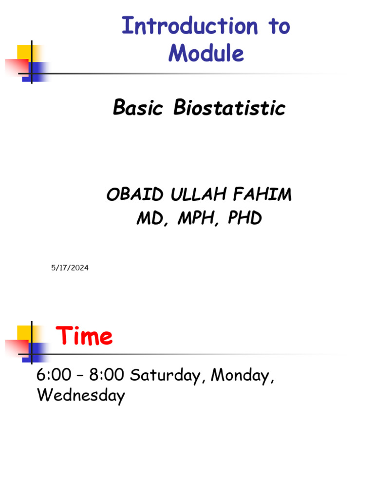 1-Introduction To Module and Biostatistics | PDF | Level Of Measurement | Statistics
