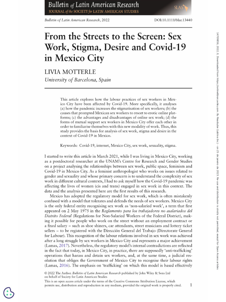 From the Streets to the Screen Sex Work, Stigma, Desire and Covid‐19 in Mexico City_ARTIGO de ...