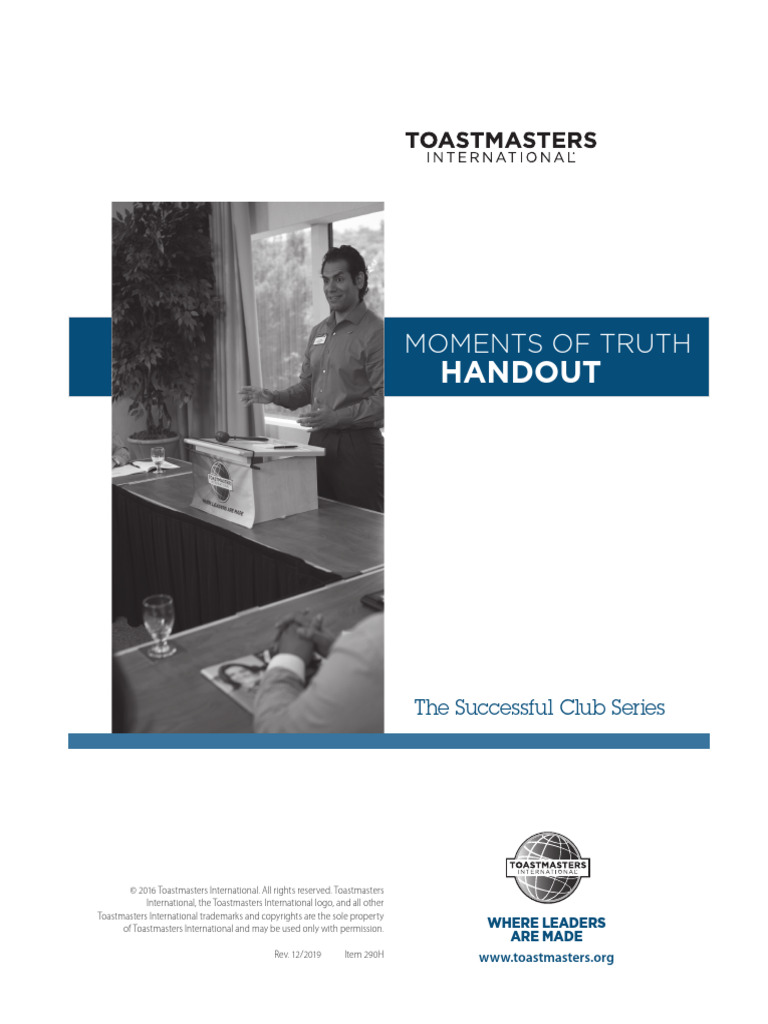 Toastmasters 290H Moments of Truth Handout | PDF | Mentorship | Human ...
