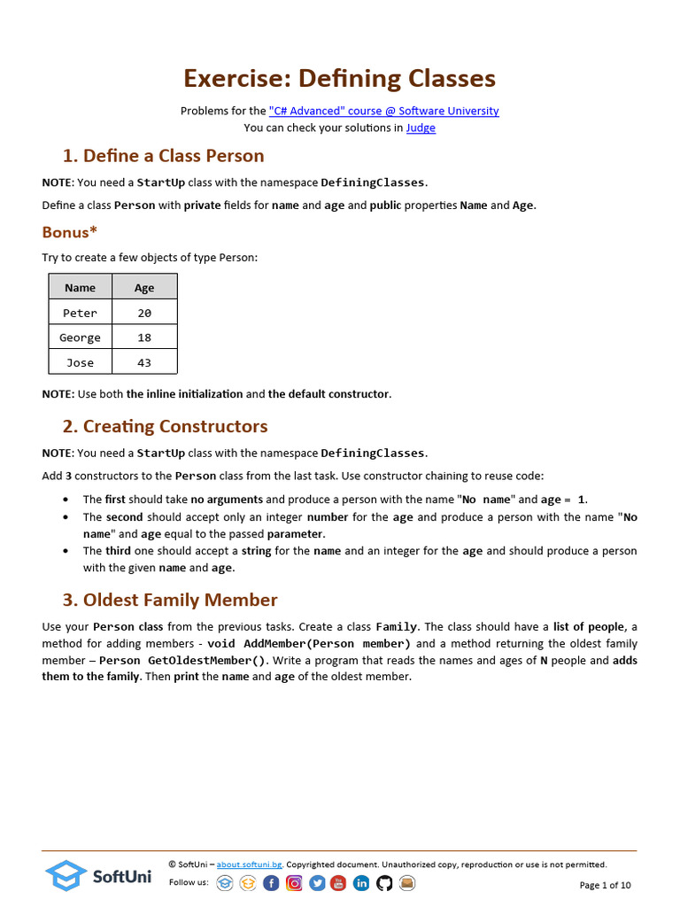 06 CSharp Advanced Defining Classes Exercises | PDF | Constructor (Object Oriented Programming ...