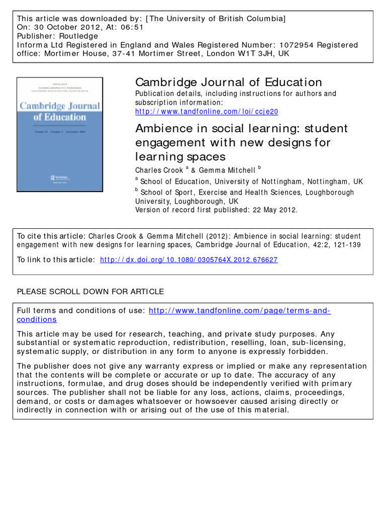 Ambience in Social Learning-Student Engagement | PDF | Learning | Focus ...