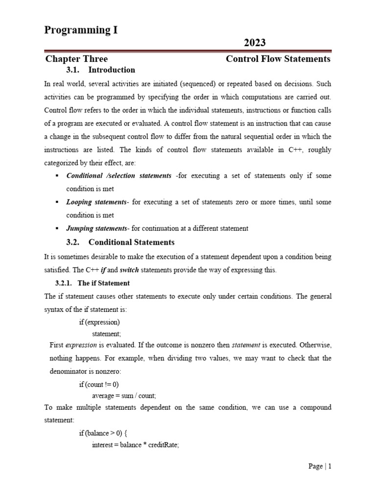 Chapter 3-Flow Control Statements | PDF | Control Flow | Computer Engineering